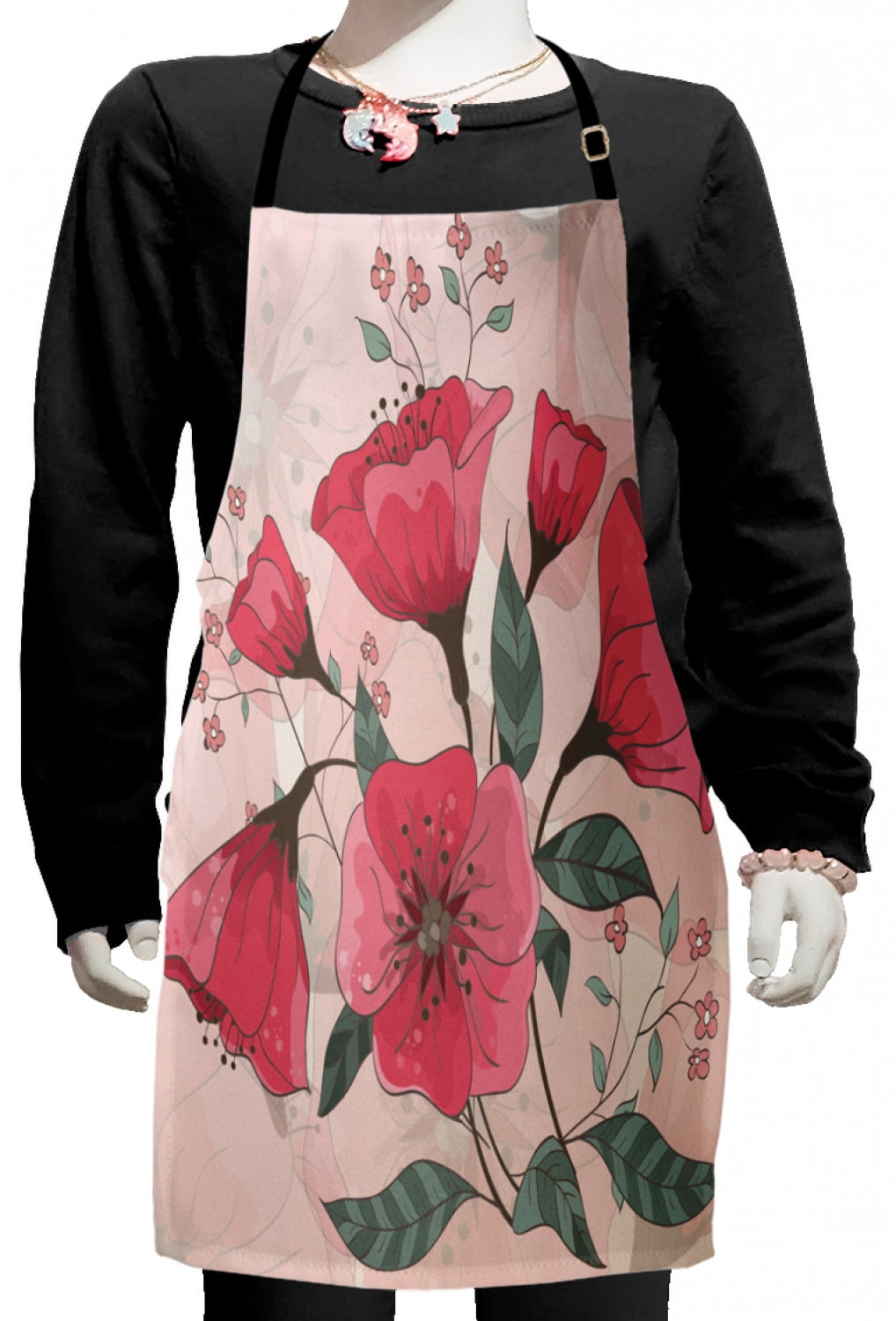 Pink Kids Apron, Hand Drawn Style Watercolored Effect Flowers Vintage ...