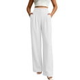 Annhoo Women's High Waist Dress Pants Front Button Pleated Decor with ...