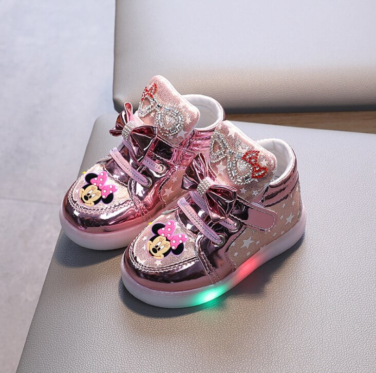 Zapatos brillantes de Minnie Mouse de Disney para niños, zapatillas LED ...