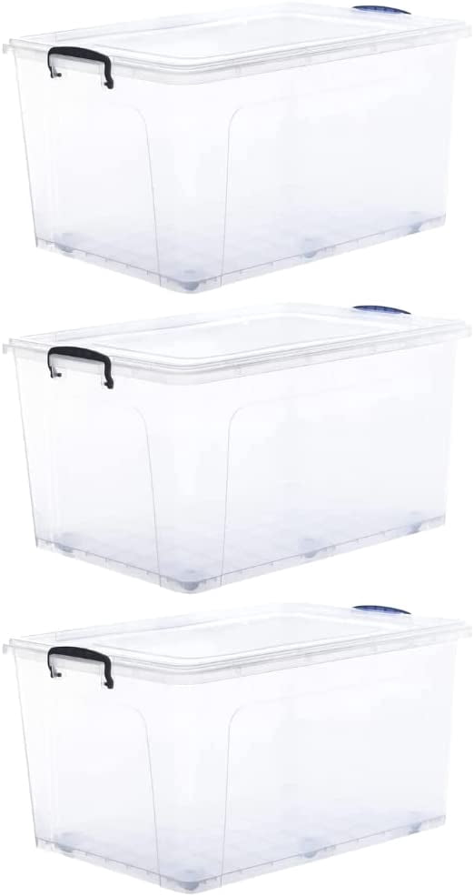 Superio Storage Containers With Wheels (3 Pack), Opaque Clear Stackable ...