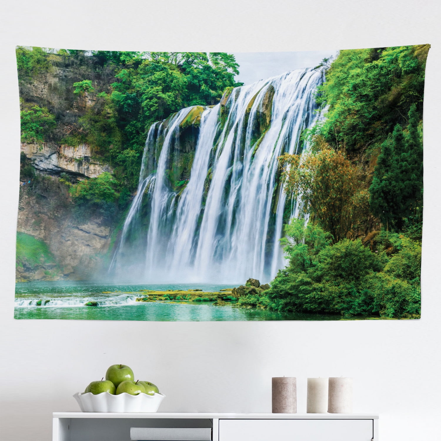 Waterfall Tapestry, Little Waterfalls Flow on Rock Stairs Surrounded by ...