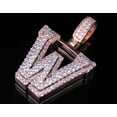 10K Rose White Gold Real Diamond Custom Initial W Letter Pendant 1.9 CT ...