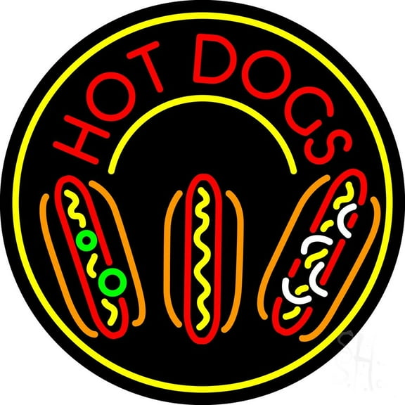 Hot Dog King Circle LED Neon Sign 26 x 26 - inches, Black Square Cut ...