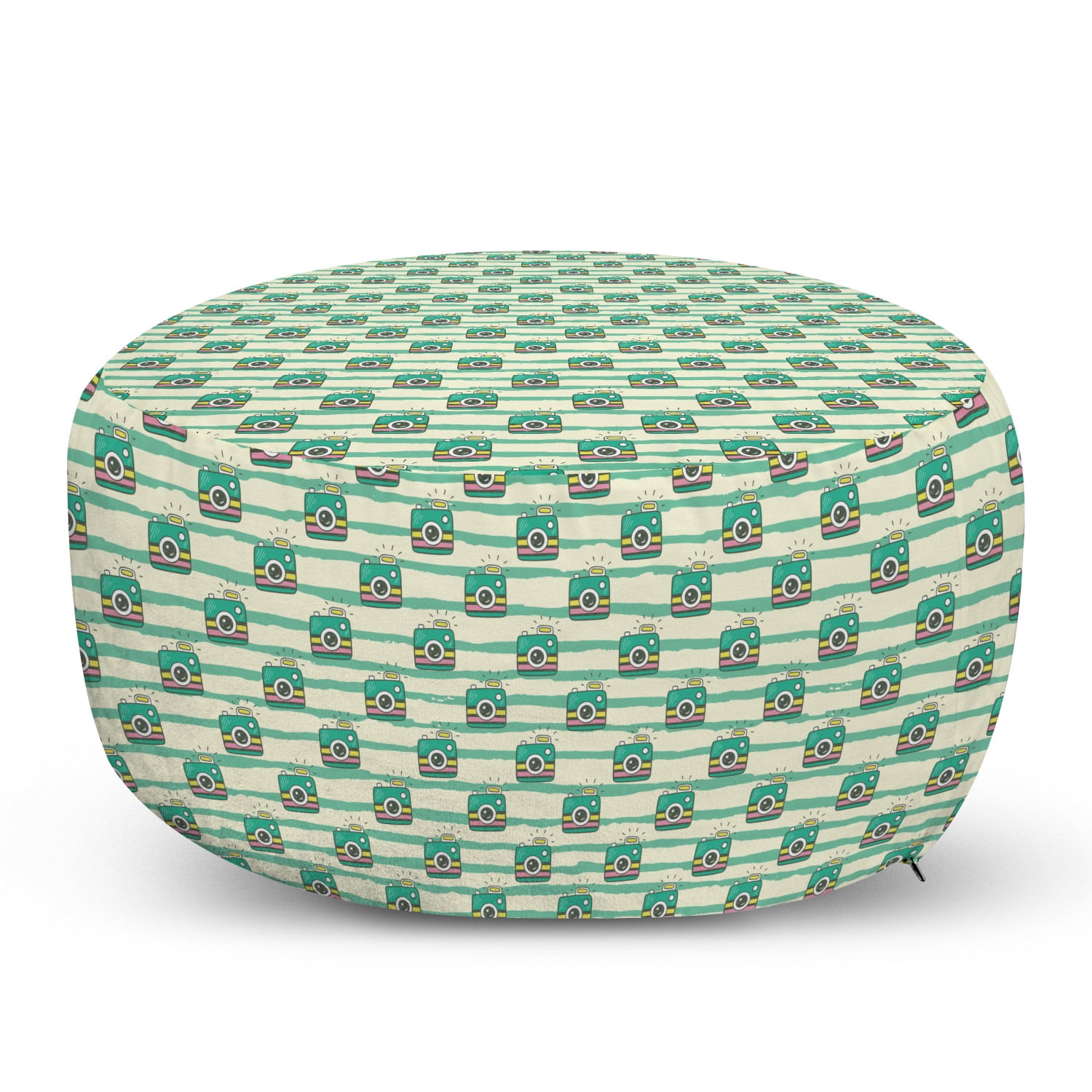 Paparazzi Pouf Cover with Zipper, Retro Camera in Greenery 80s Pop Art ...