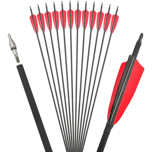 SHARROW Archery 30" Red Carbon Arrows with 4" Turkey Feather Spine 500 ...