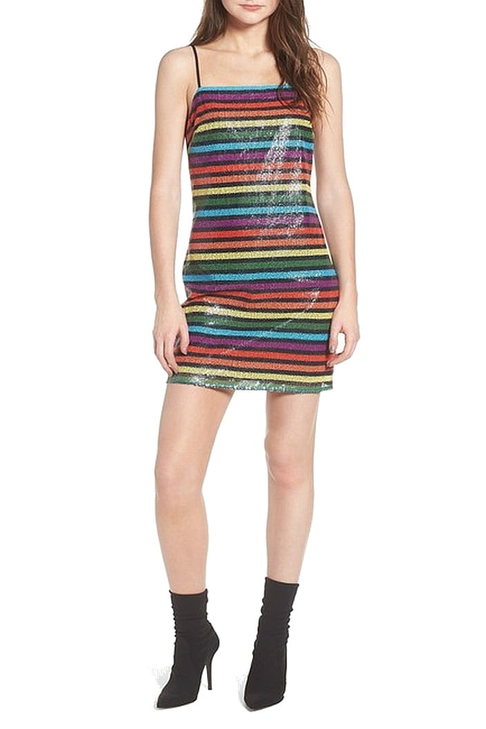Wayf Wayf Multi Womens Large Rainbow Stripe Sequin Sheath Dress