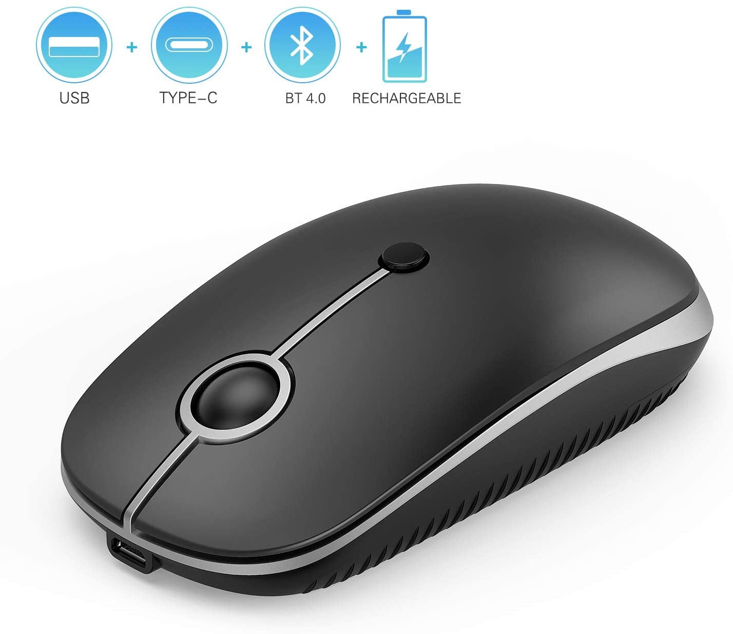 Rechargeable 2.4GHz Wireless Bluetooth Mouse, MS04 Slim Triple Mode ...