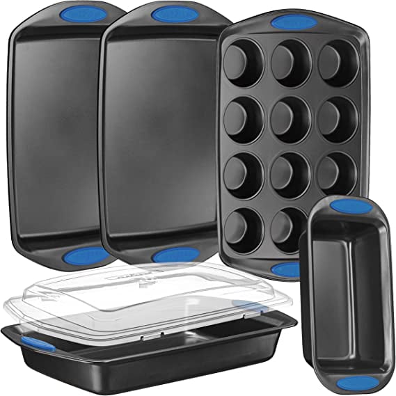 NutriChef 6-Piece Baking Pan Set Flexible Nonstick Gray Coating Carbon ...