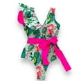 2024 New Sexy V Neck One Piece Swimsuit Belt Swimwear Women Ruffle