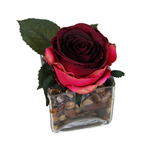 Vickerman Dark Red Rose in Square Glass Vase - Walmart.com