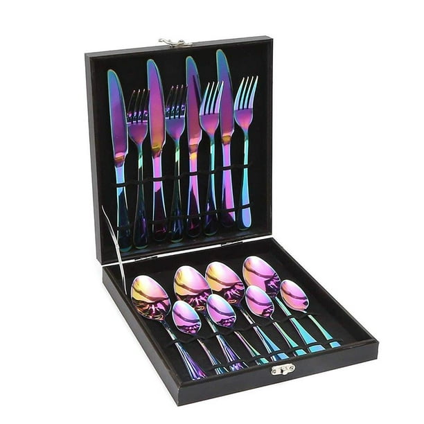 Elegantoss 16pcs Stainless Steel Iridescent Flatware Tableware Rainbow ...