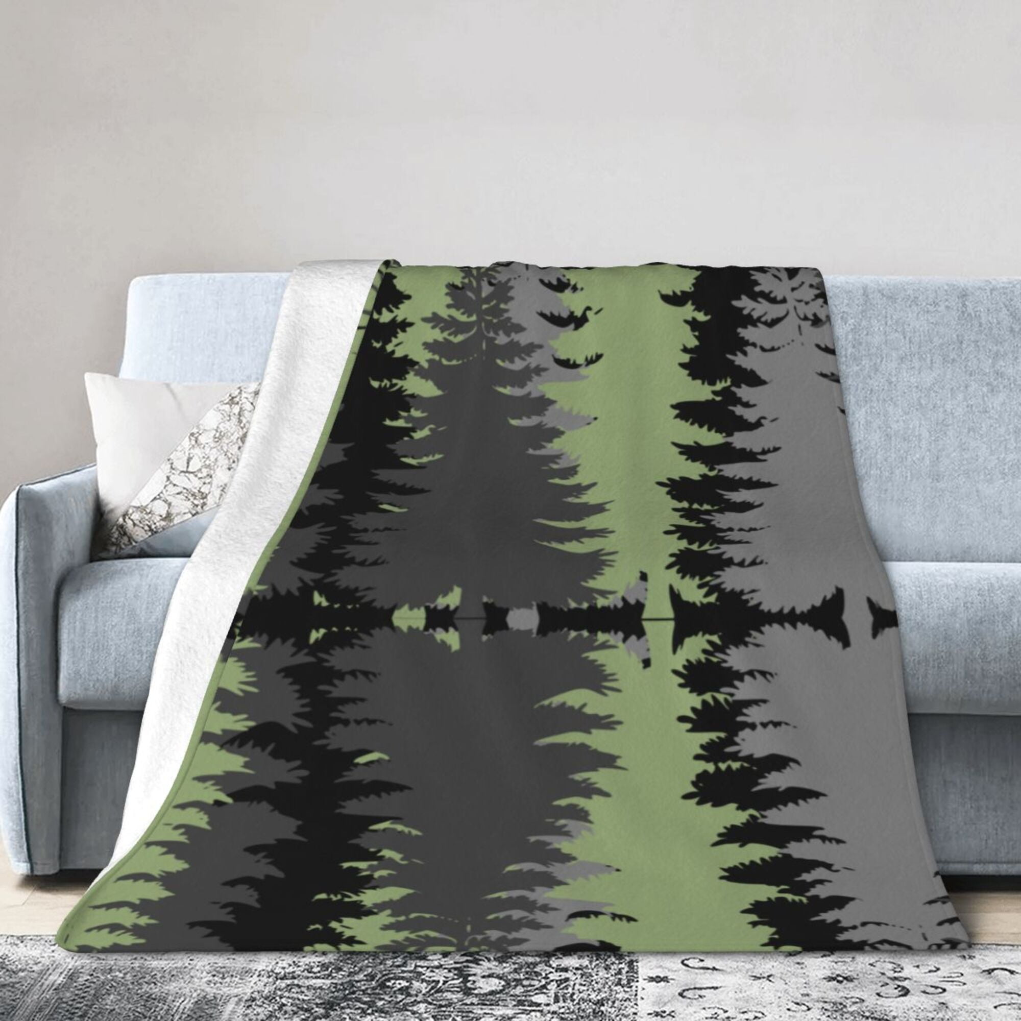 Anti-Pilling Flannel Bed Throw Blankets Forest Trees Green - Couch ...