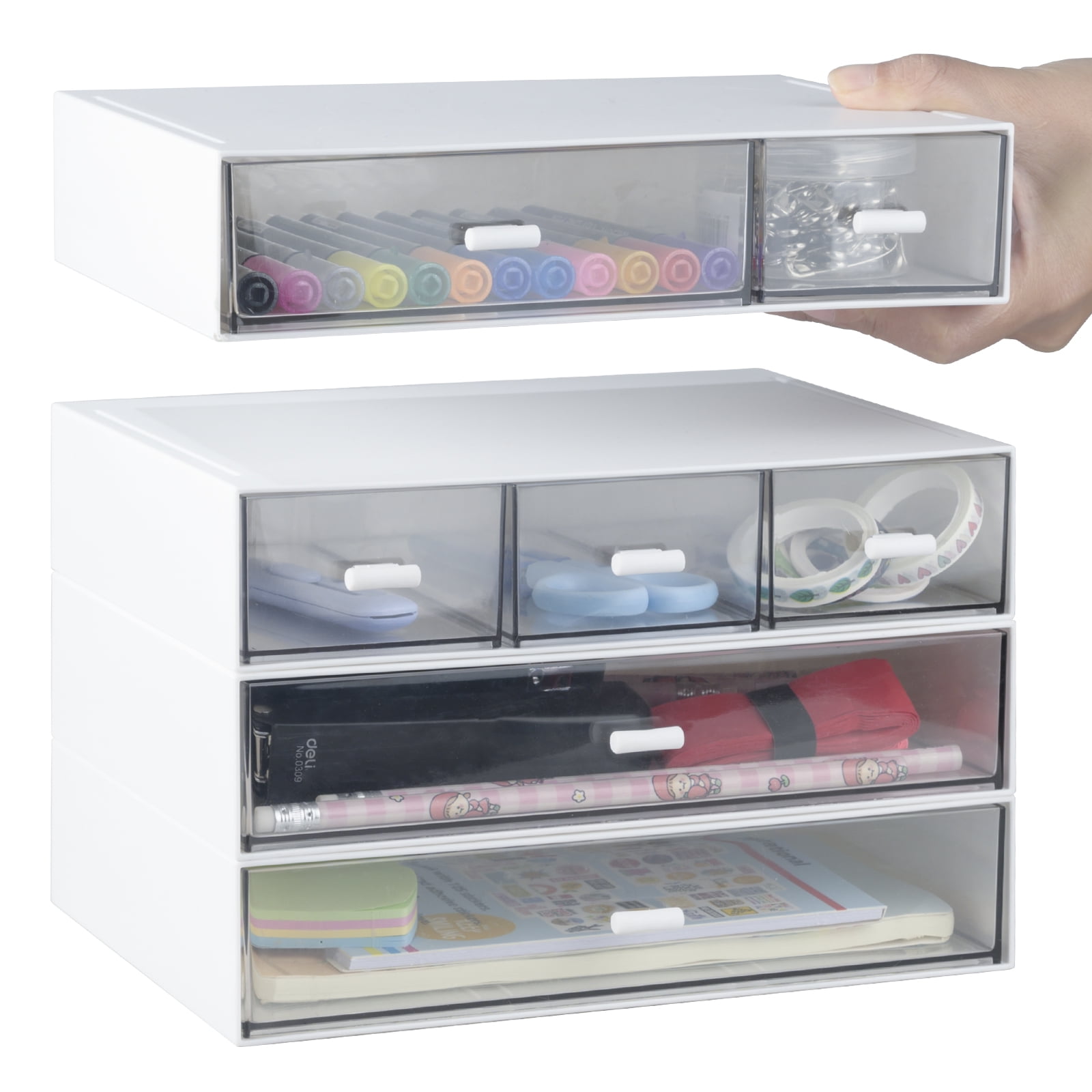 Desk Organizer, Plastic Desk Storage Organizer Office Stackable Storage ...