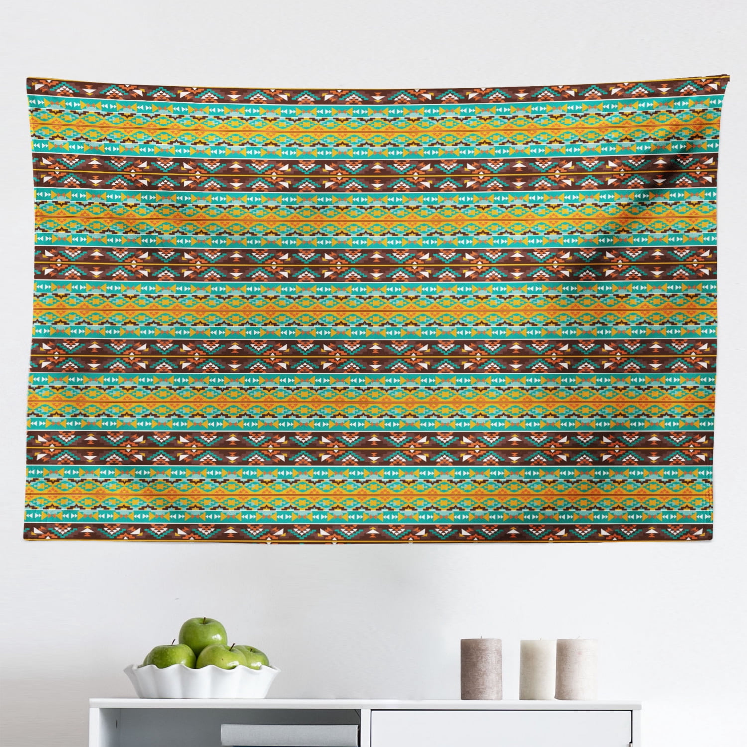 Retro Tapestry, Retro Style Tribal Aztec Motif Pattern with Geometric ...