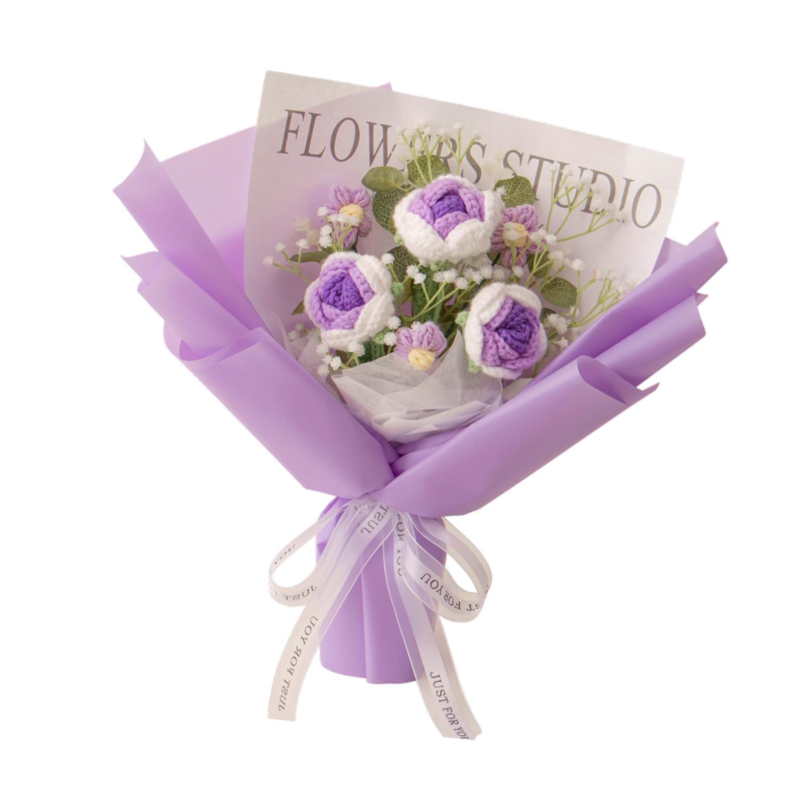 Flores de crochet Bouquet Decoración de flores de punto Hecho a mano para el aniversario de ...