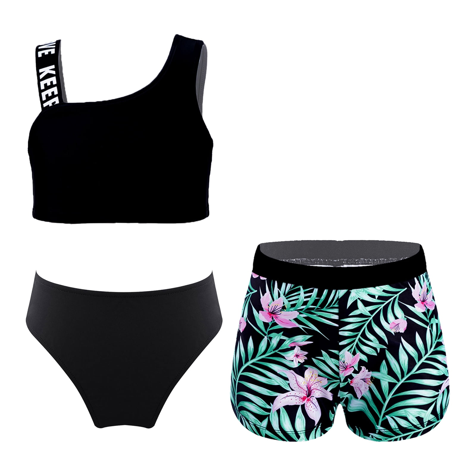 YONGHS Girls Swimsuits 3 Piece Tankini Bathing Suit Set Teen Print ...