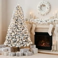 9ft Pre-Lit Snow Flocked Christmas Tree-Full Wide Artificial Xmas Tree ...