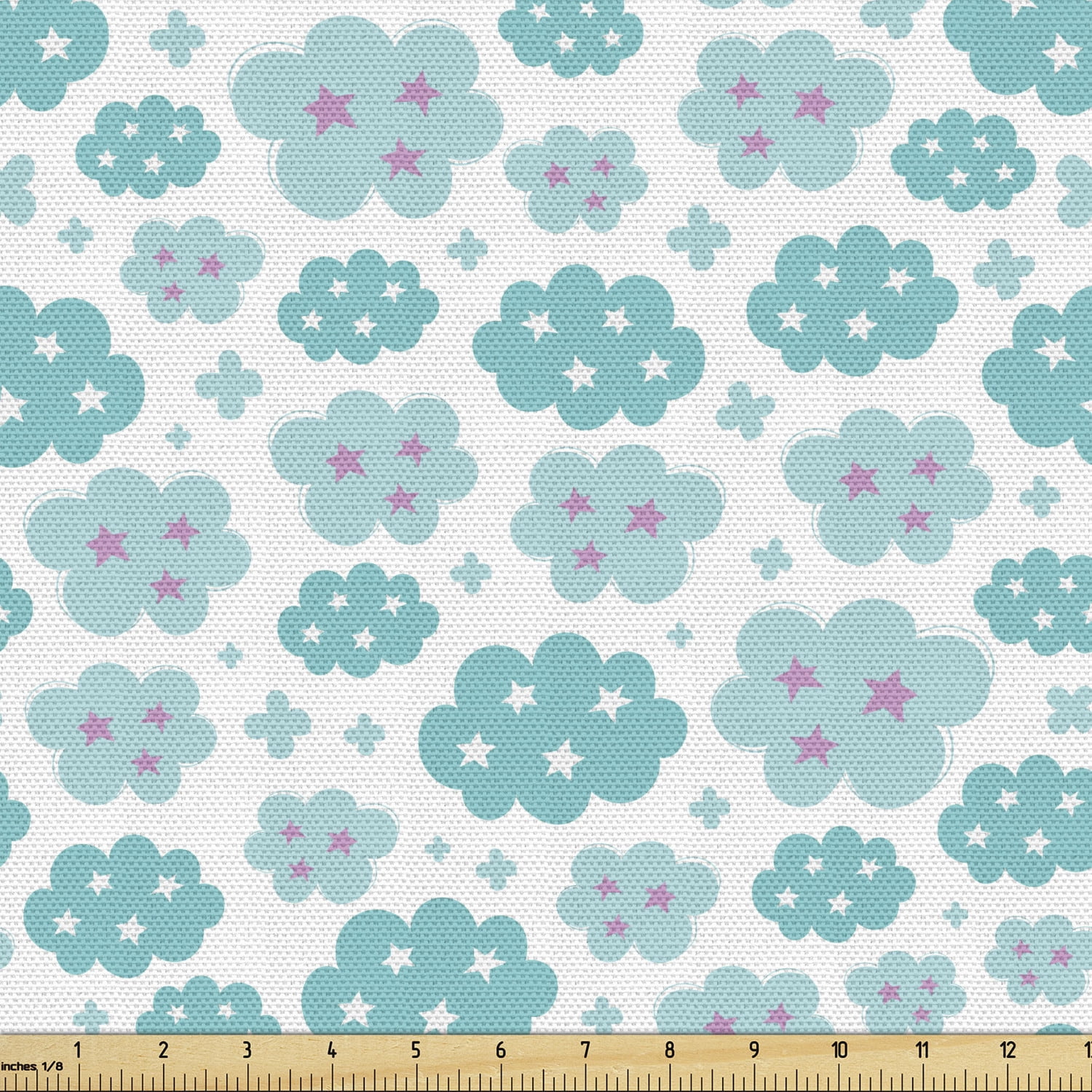 Stars Fabric by the Yard, Abstract Clouds Pattern with Star Motifs ...