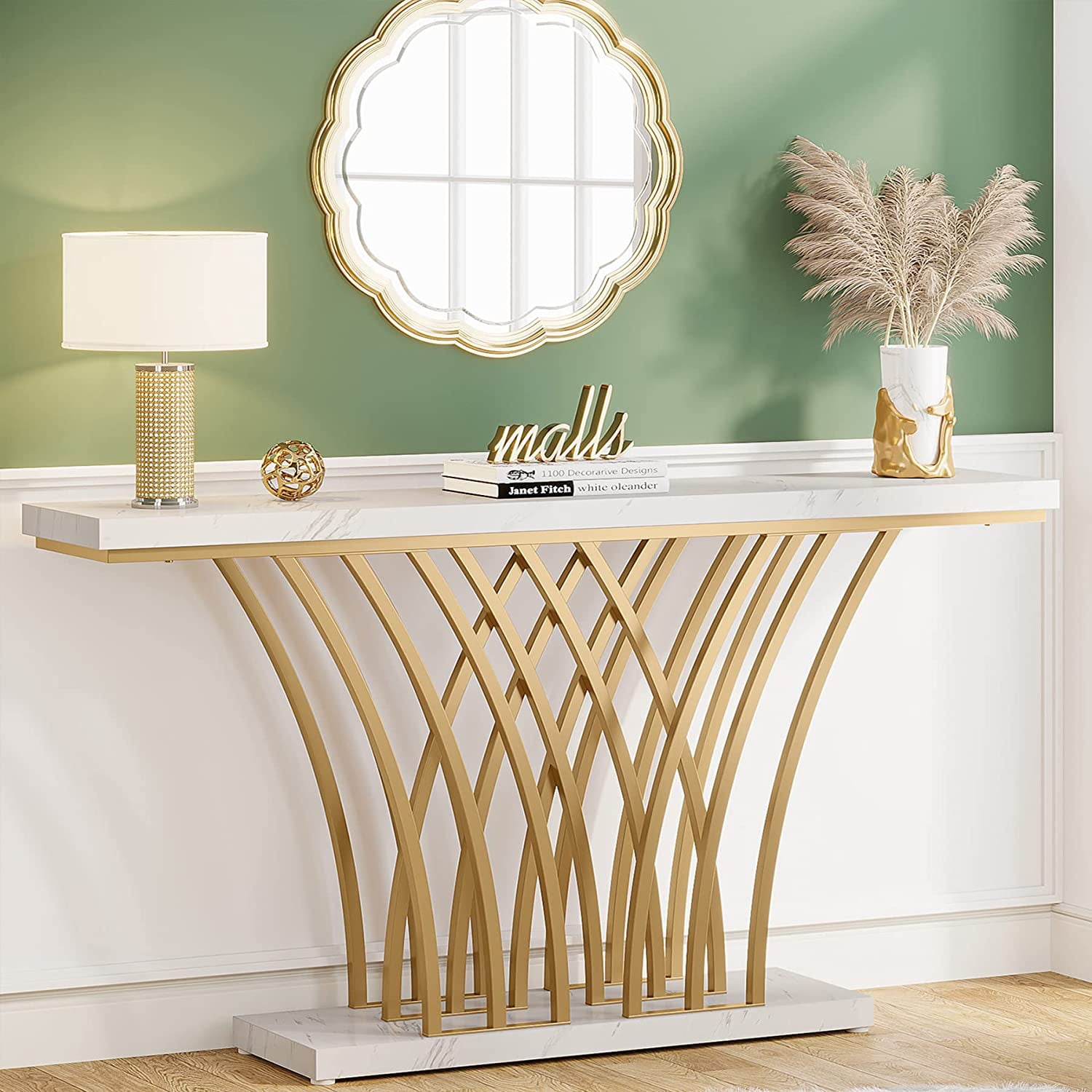 Tribesigns 59 inch Gold Console Table, Modern Entryway Table with Grid ...