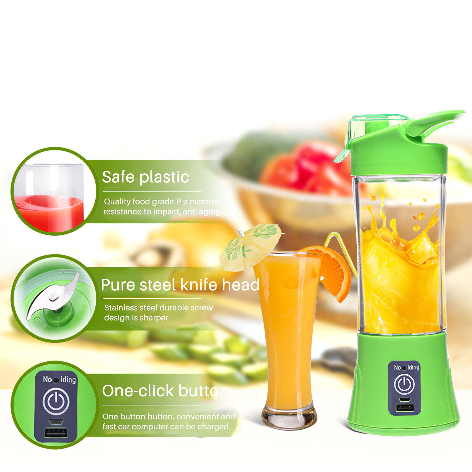 Portable Blender with 2000mAh Battery Rechargeable Personal Juicer Cup ...