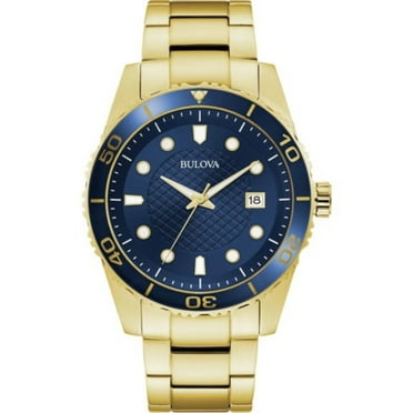 Bulova Men's Diamond Watch, Modern Gold Tone Dial, Yellow Gold Steel ...