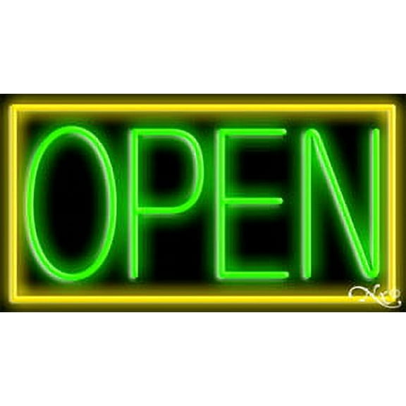 Open - Vertical Green Letters with Blue Border LED Neon Sign 13 x 32 ...