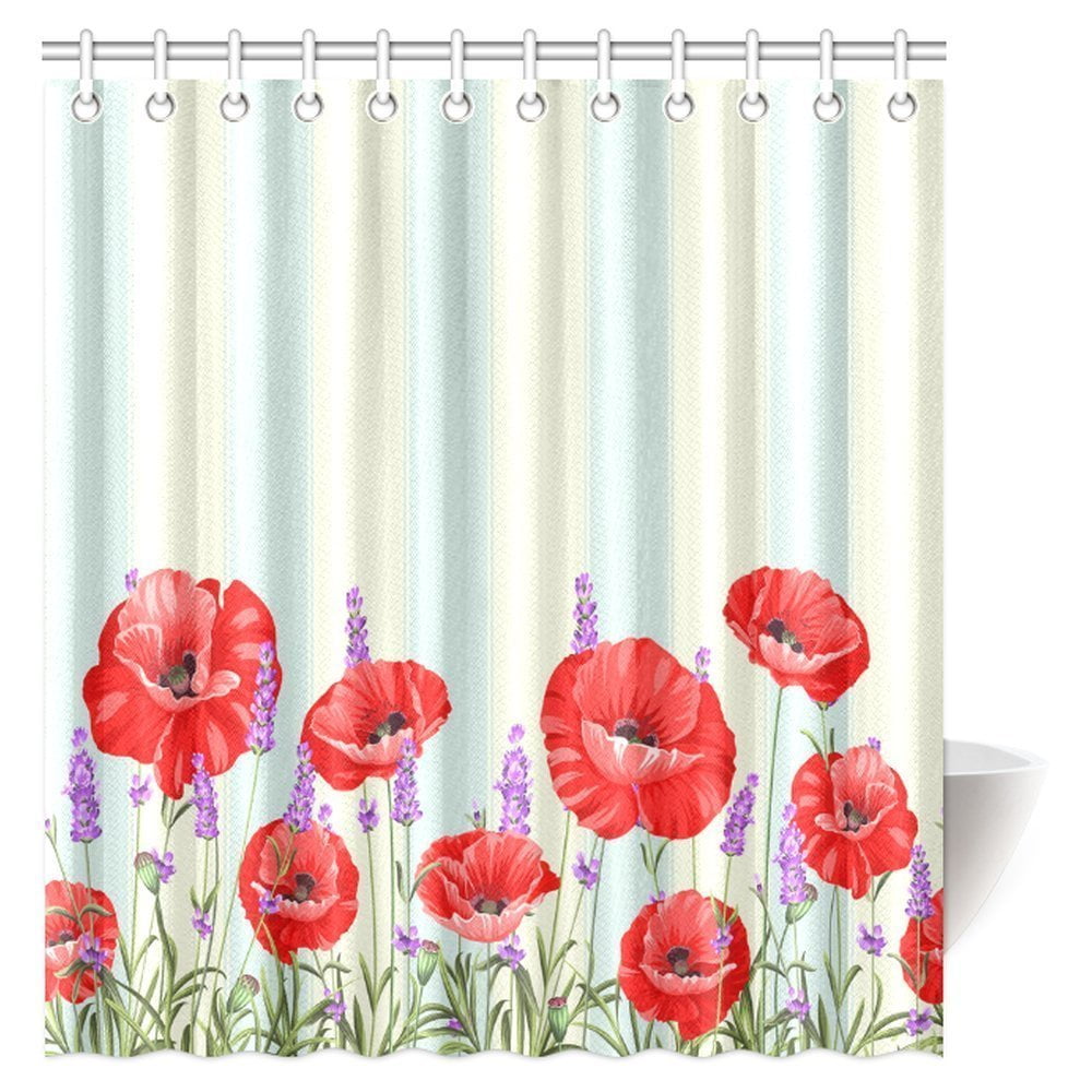 MYPOP Vintage Poppy Flowers Shower Curtain, Luxurious Color Poppy ...