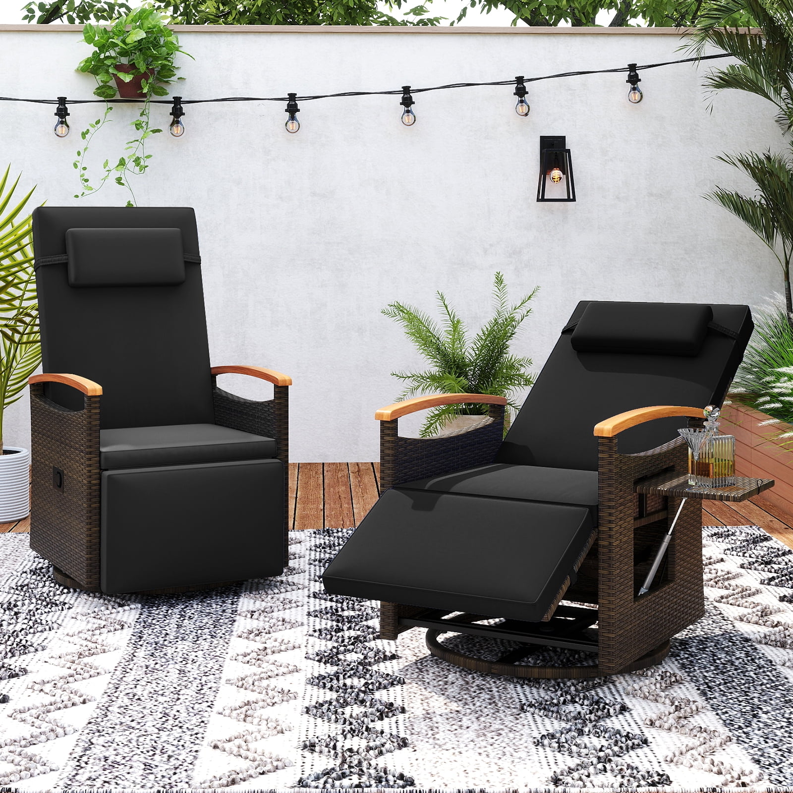 Click here for Gymax Set Of 2 Outdoor 360° Swivel Rattan Recliner... prices