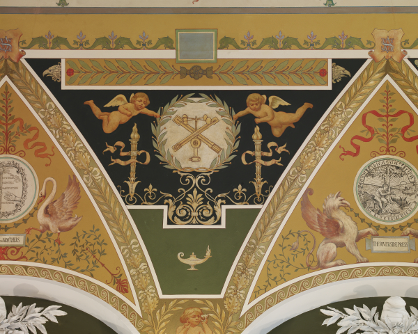 Print: Second Floor Corridor. Printers' Marks+columns. View Of Mural ...