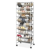 Mainstays 10 Tier 60 Pair Metal and Mesh Rolling Shoe Rack - Walmart.com