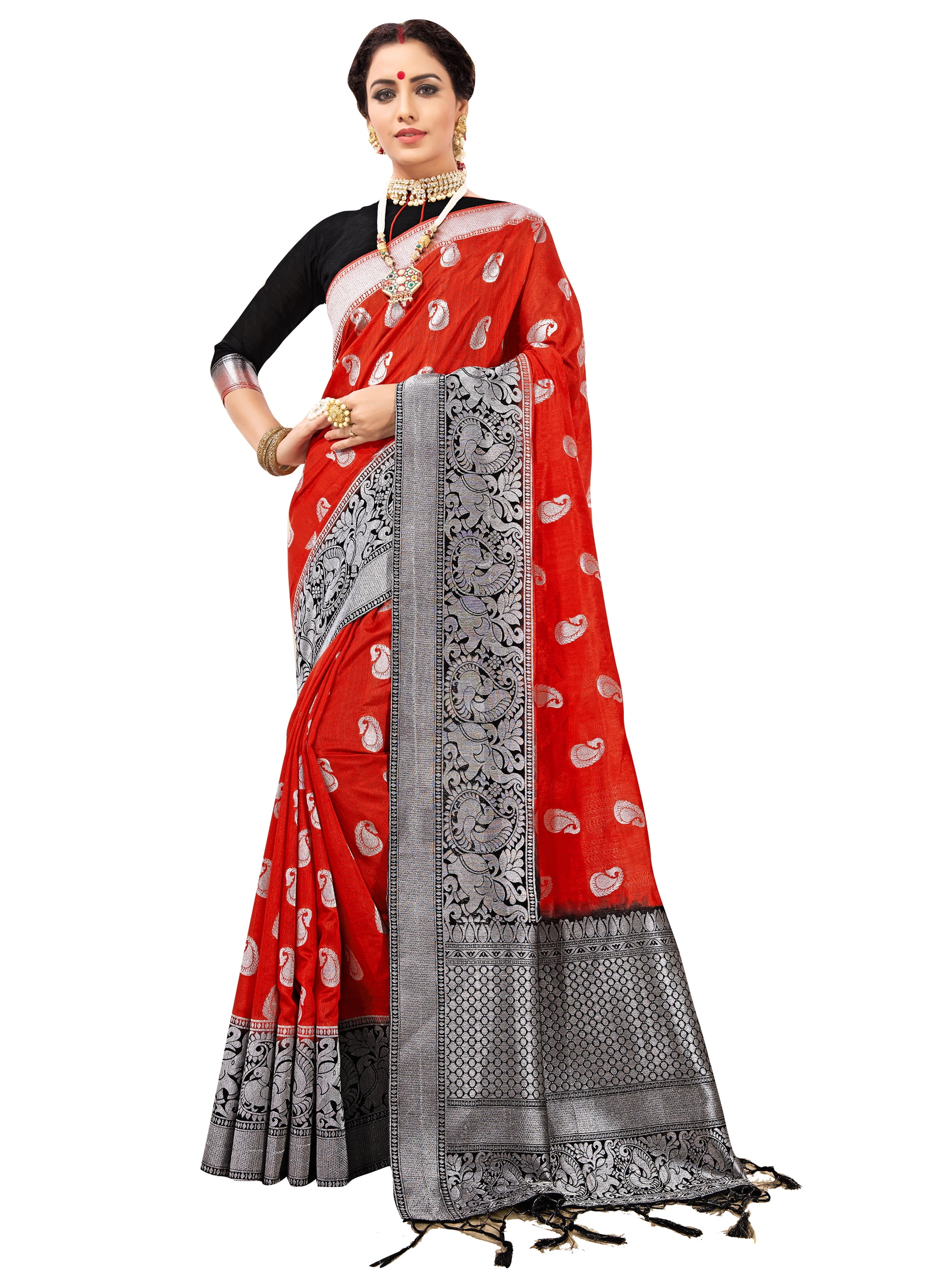 Sarees for Women Banarasi Art Silk Silver Zari Saree l Indian Ethnic ...