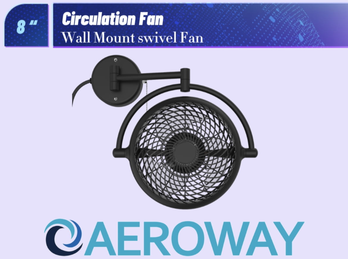 Small Electric VIVI Wall Mount Swivel Fan with Folding Arm, Black ‚Äì ...