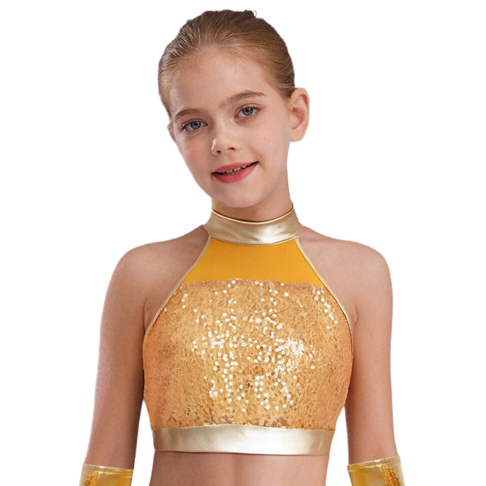Click here for Moggemol Kids Girls Glitter Sequin Crop Top Sparkl... prices