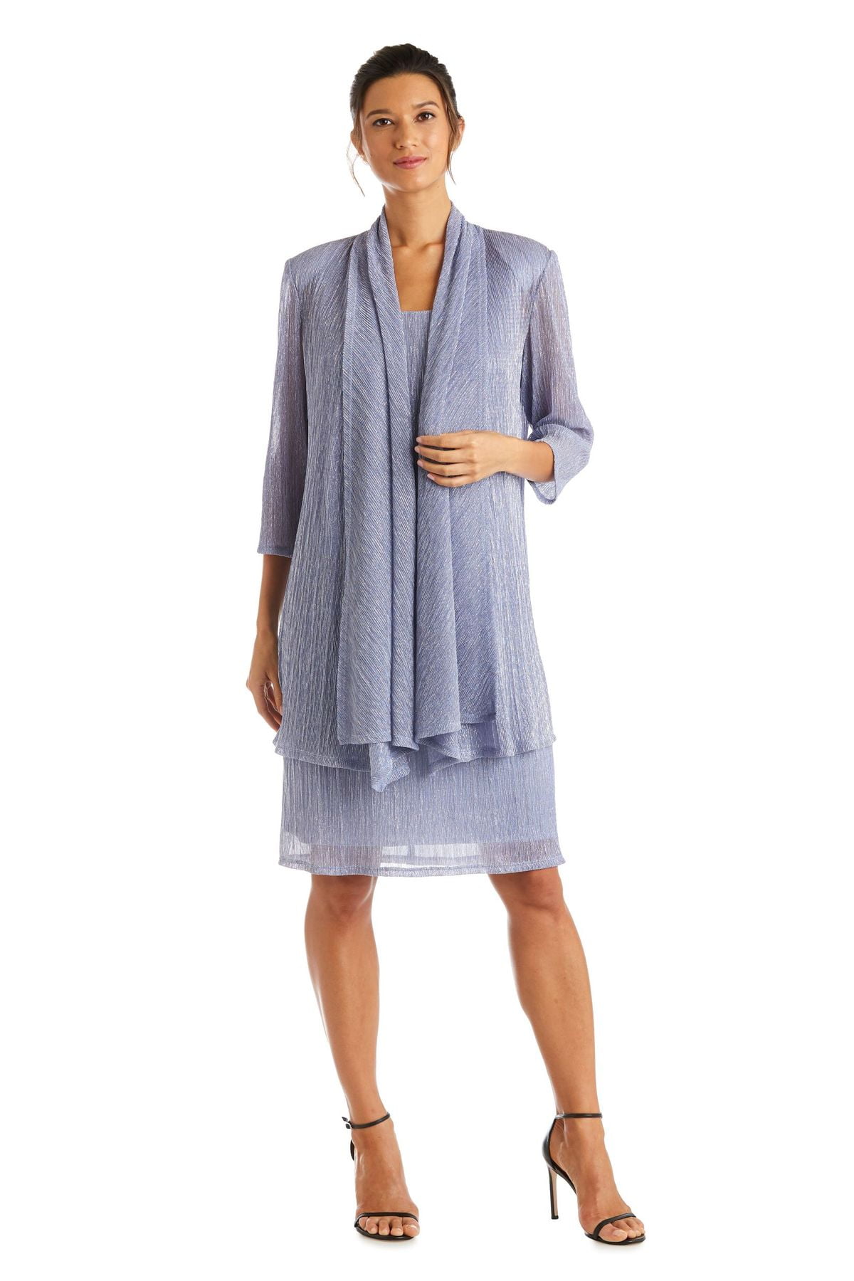 RM Richards Women's 2 Piece Metallic Knit Jacket Dress, 12 Periwinkle ...