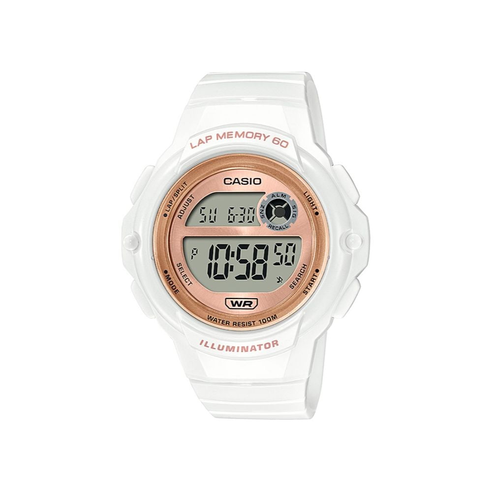 Casio Women's Digital Sports Watch with 60-Lap Memory White/Rose Gold ...