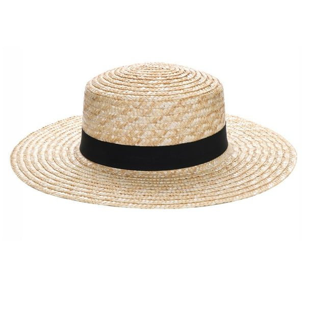 A&O - Natural Straw Boater Hat with Black Ribbon for Woman fits Small ...