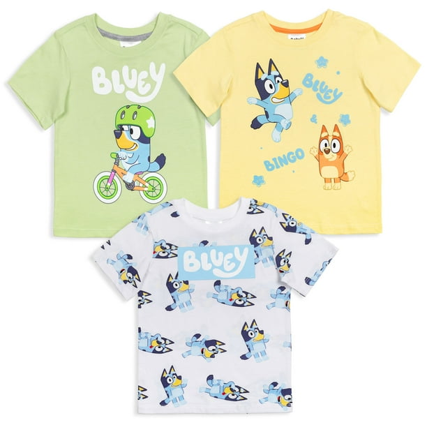 Bluey Bingo Big Boys 3 Pack Graphic T-Shirts Green/Yellow/White 10-12 ...