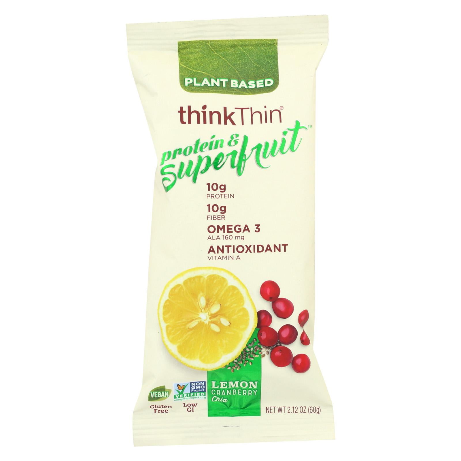 thinkThin Superfruit Protein & Fiber Bar, Lemon Cranberry, 10g Protein ...