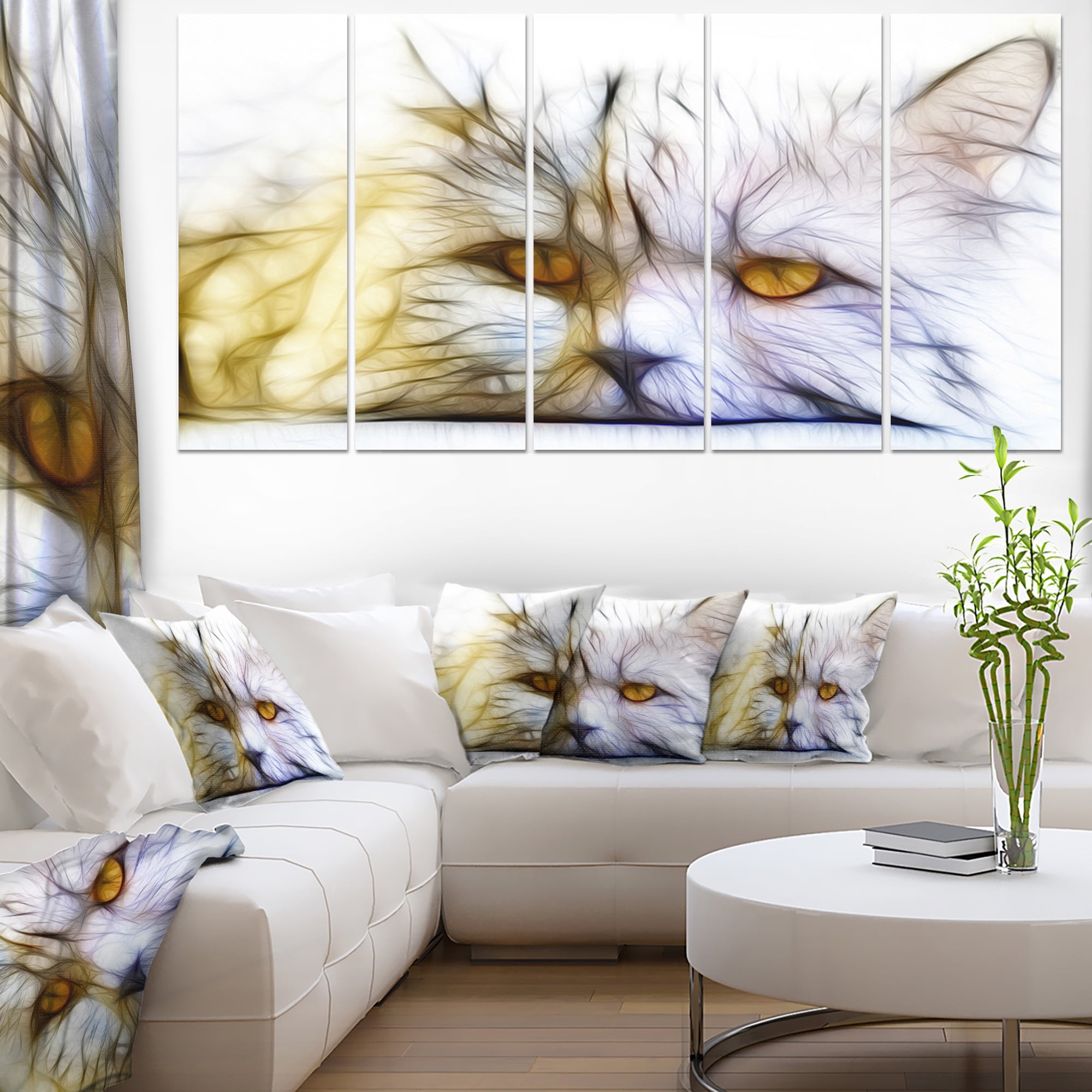 Click here for Designart Cute White Cat Fractal Illustration - An... prices