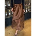 Brown Satin Lace Asymmetrical Maxi Skirt High Waisted Wrap Style ...