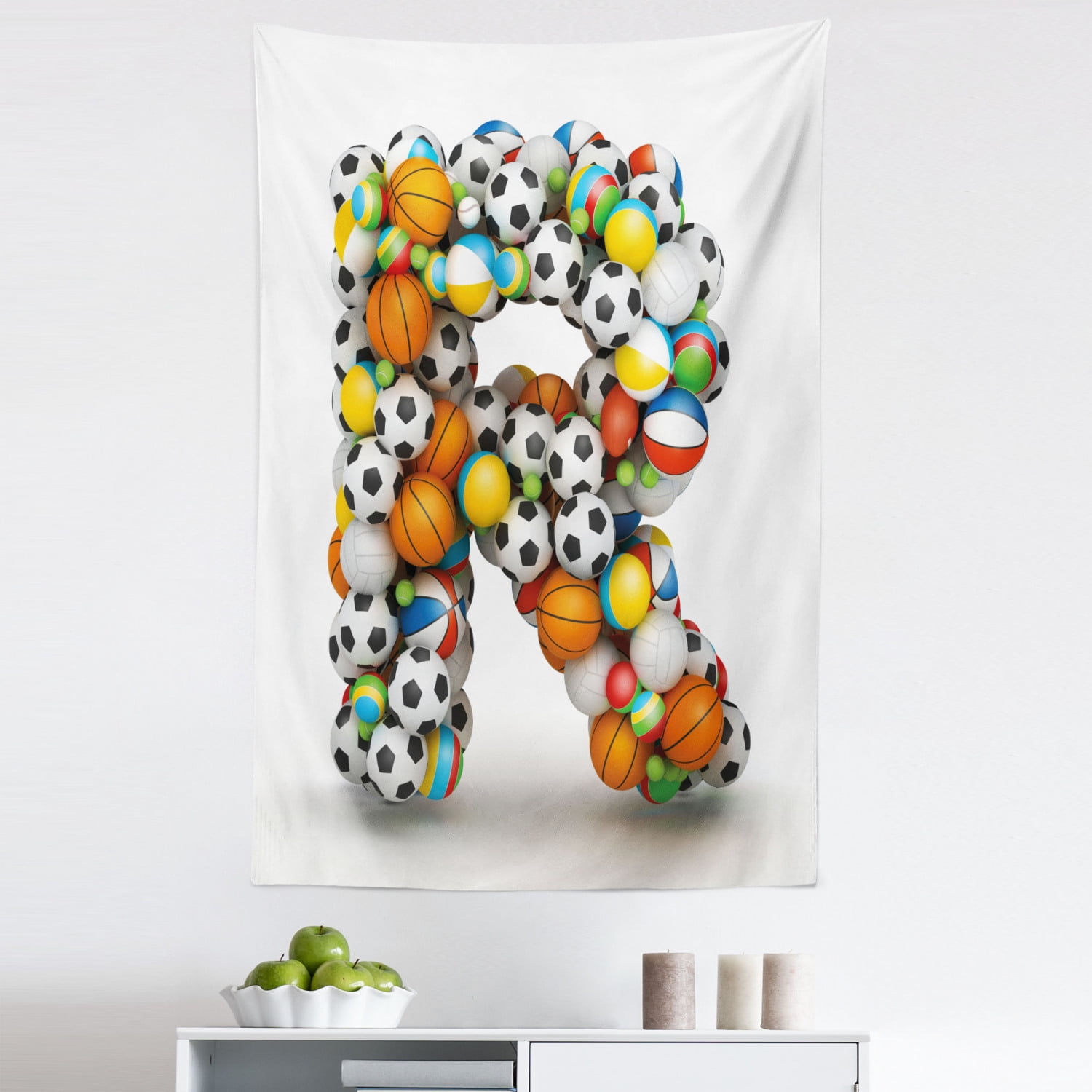 Letter R Tapestry, Realistic Looking Volleyball Basketball Soccer Balls ...