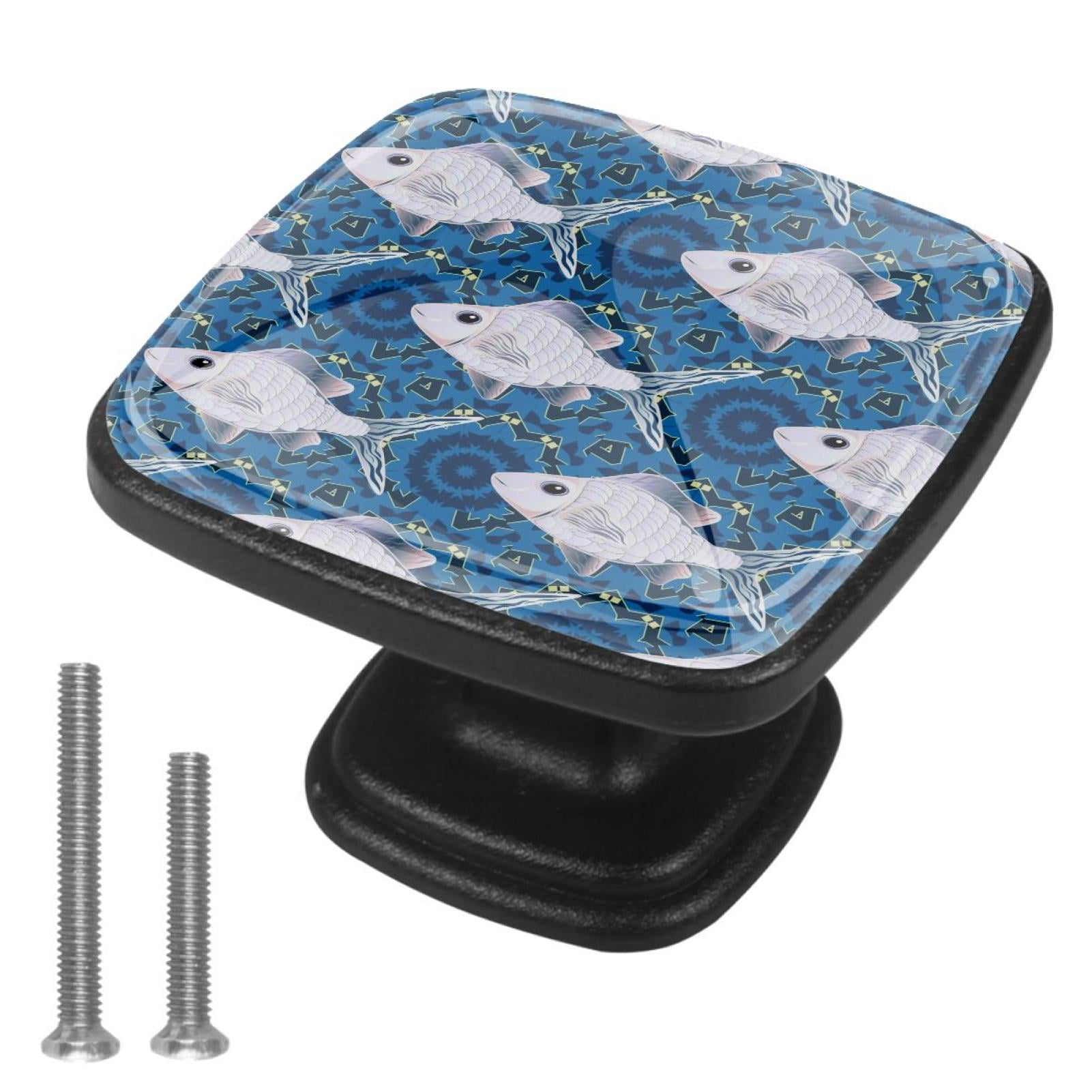 4 Pcs Cabinet Handle Drawer Pulls Fish Pattern Knobs with Screws Square ...