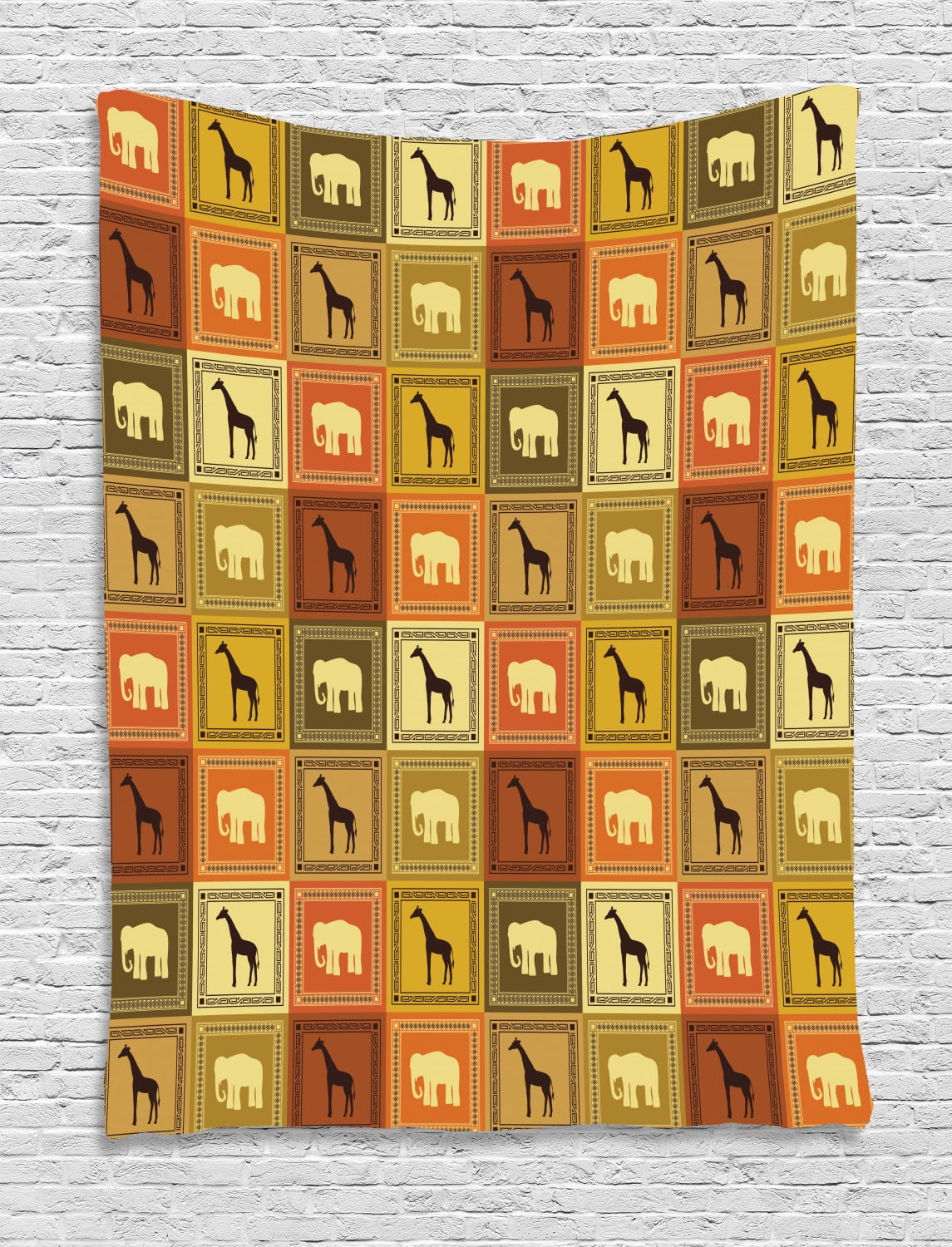 African Tapestry, Savanna Elephants Cape Giraffes In Ornate Squares ...