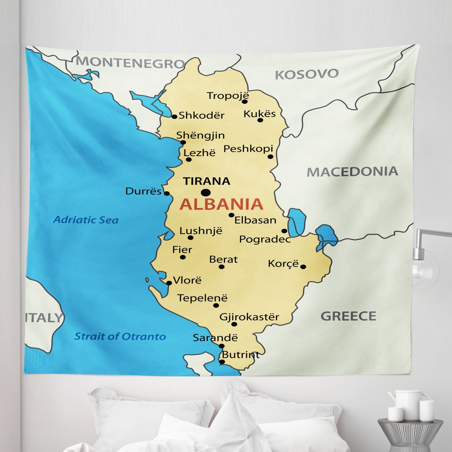 Albania Tapestry, Illustrated Map of Balkanian Country with Borders and ...