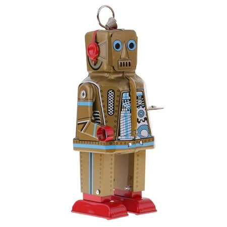 Vintage Gold Wind Up Walking Robot Clockwork Tin Toy Kids Collectible ...