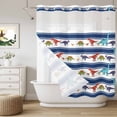 No Hook Shower Curtain with Snap in Fabric Liner Set Dinosaur Navy Blue ...