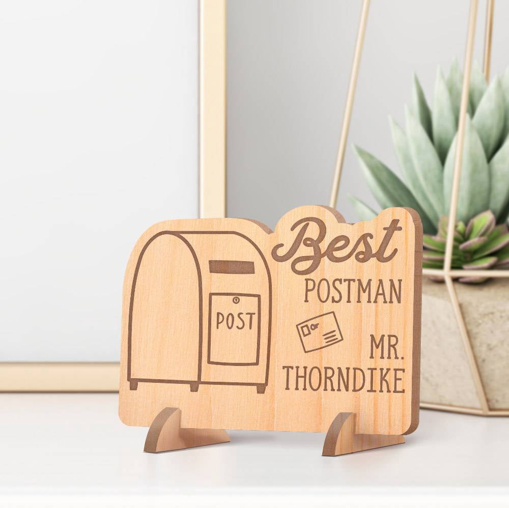 Personalized Best Postman's Name Wooden Card with Post Box Detail ...