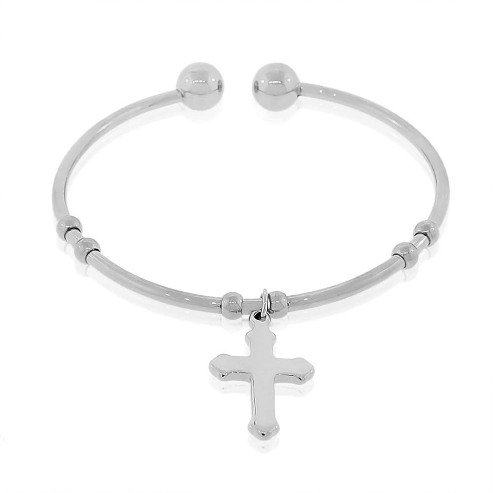 EDFORCE Stainless Steel Silver-Tone Religious Latin Cross Open End ...
