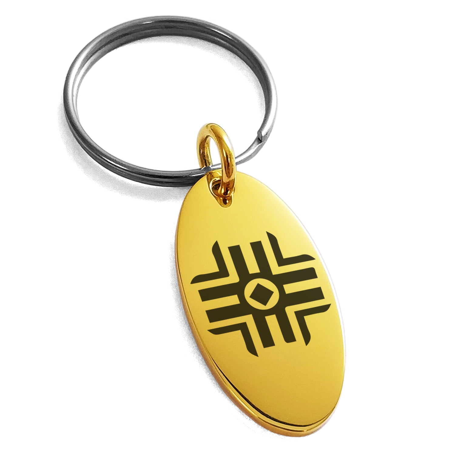 Stainless Steel Holy Magic Rune Engraved Small Oval Charm Keychain ...