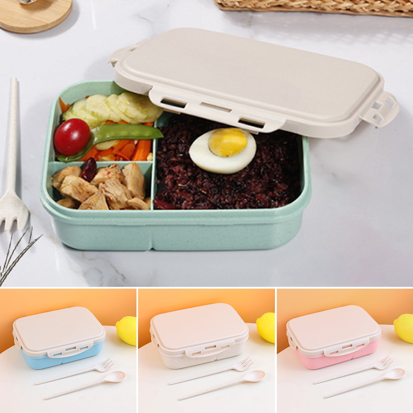 Bento Box Lunch Box 3 Compartment Bento Box for Adults with Fork Leak ...